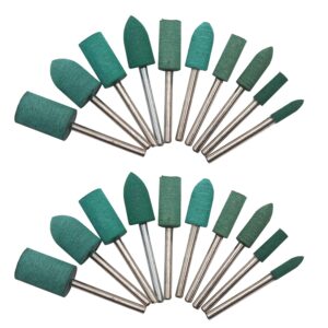 heymous rubber polishing bits polishing drill bit green buffer abrasive bits metal polish tips rotary tool accessories 3 mm mandrel bullet cylinder shape 20 pieces (green)