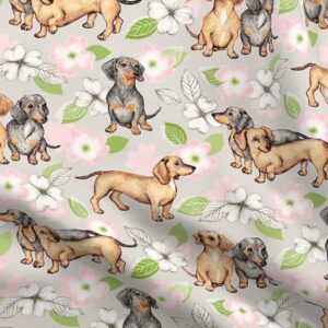 Spoonflower Fabric - Dachshunds Dogwood Blossoms Pink Large Dachshund Dogs Cute Gray Year Printed on Petal Signature Cotton Fabric by The Yard - Sewing Quilting Apparel Crafts Decor