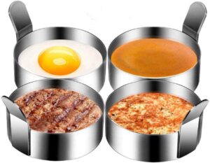 winkeyes 4pcs 3.5 inch stainless steel round pancake rings egg rings, non stick fried egg mold, pancakes maker molds, breakfast egg sandwich cooker maker (3.5inch)