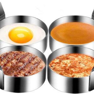 Winkeyes 4pcs 3.5 Inch Stainless Steel Round Pancake Rings Egg Rings, Non Stick Fried Egg Mold, Pancakes Maker Molds, Breakfast Egg Sandwich Cooker Maker (3.5inch)