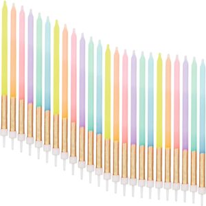 blue panda - pastel ombre long thin birthday cake candles in holders (5 in., 24 pack)