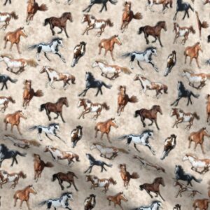 Spoonflower Fabric - Paint Horses Tan Brown Animals Horse Printed on Petal Signature Cotton Fabric by The Yard - Sewing Quilting Apparel Crafts Decor