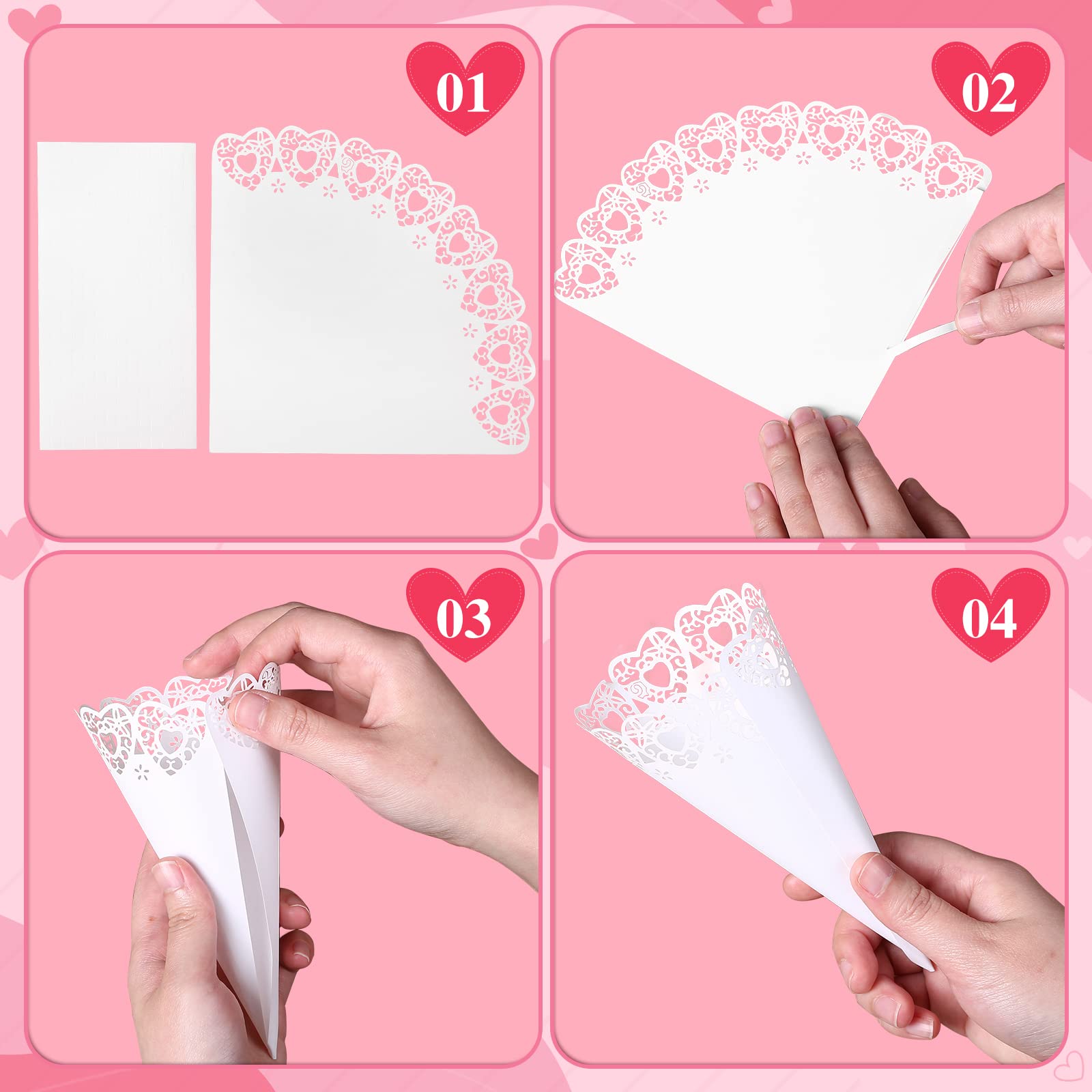 GWHOLE 100 Pcs Heart Confetti Petal Cone for Wedding Party, White