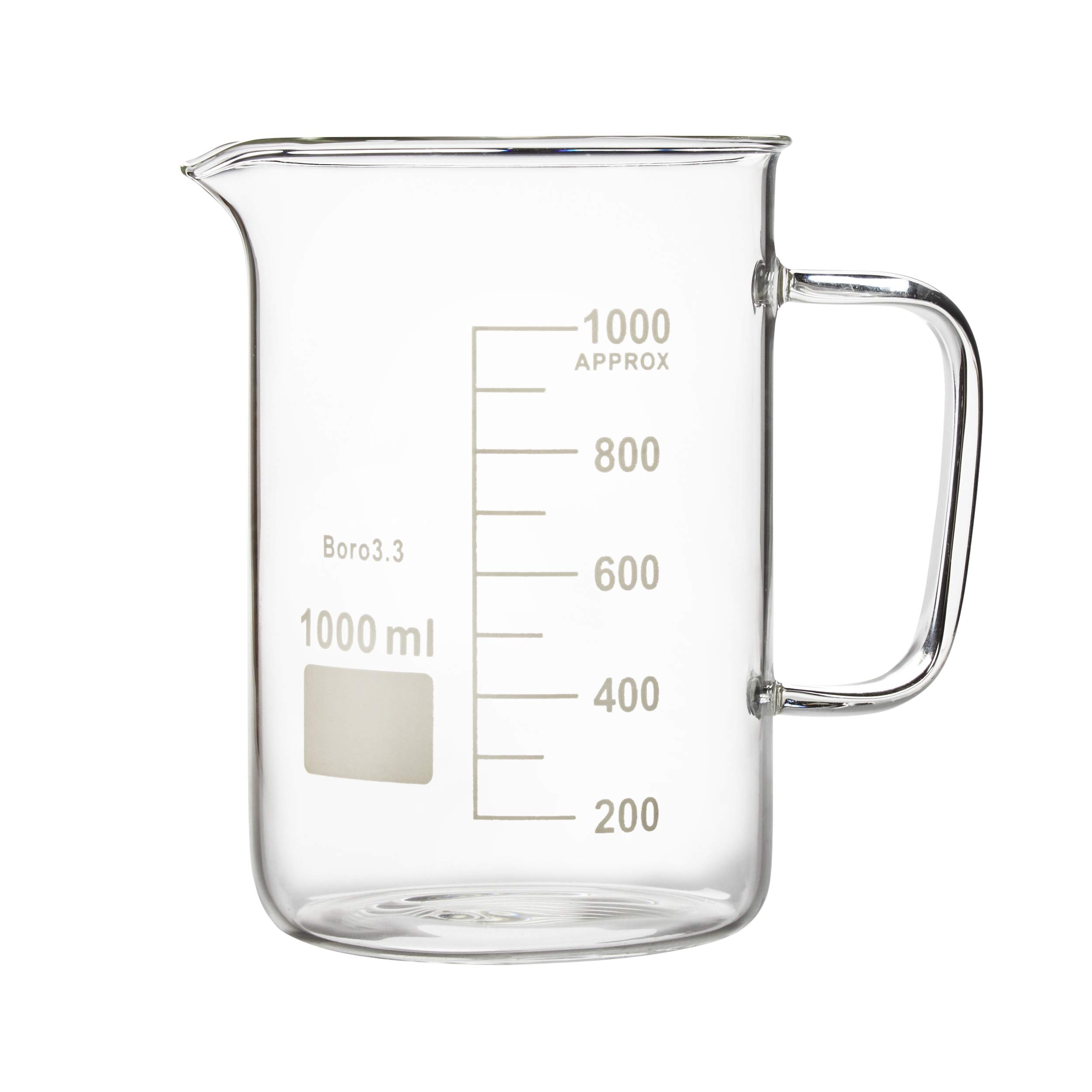 Labnique Glass Beaker with Handle, Beaker Mug with Pouring Spout, Double Graduated, 1000ml (33.8 oz / 4.2 cups)