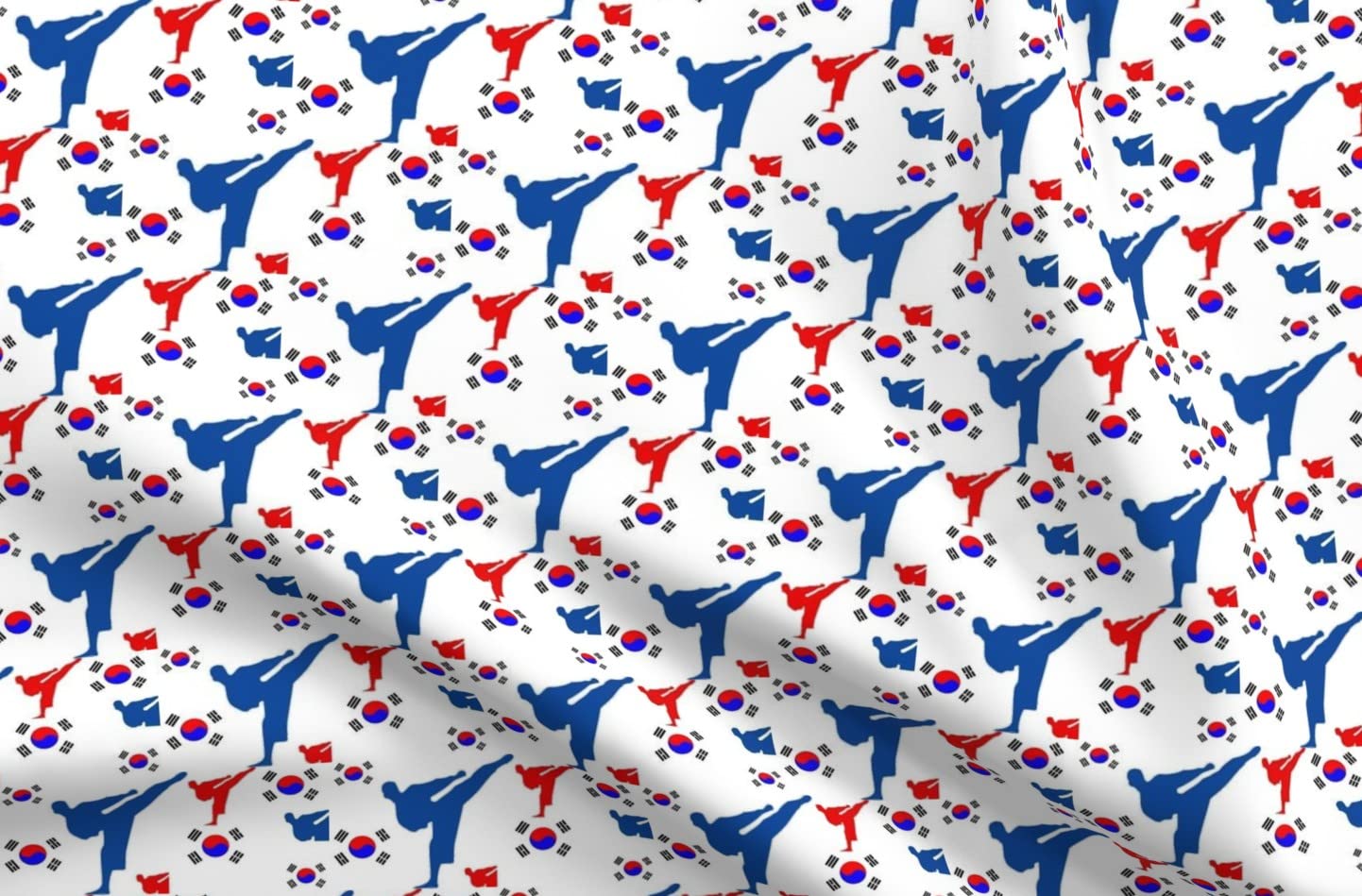 Spoonflower Fabric - Martial Arts Karate Red White Blue Printed on Petal Signature Cotton Fabric by The Yard - Sewing Quilting Apparel Crafts Decor