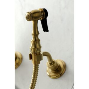 Kingston Brass KS1267PLBS Heritage 8-Inch Centerset Wall Mount Kitchen Faucet with Brass Sprayer, Brushed Brass