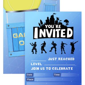 Yangmics Direct 30 Pack Gaming Party Invitations with Envelops - Video Game Invitations for Kids Boys - Video Game Party Supplies