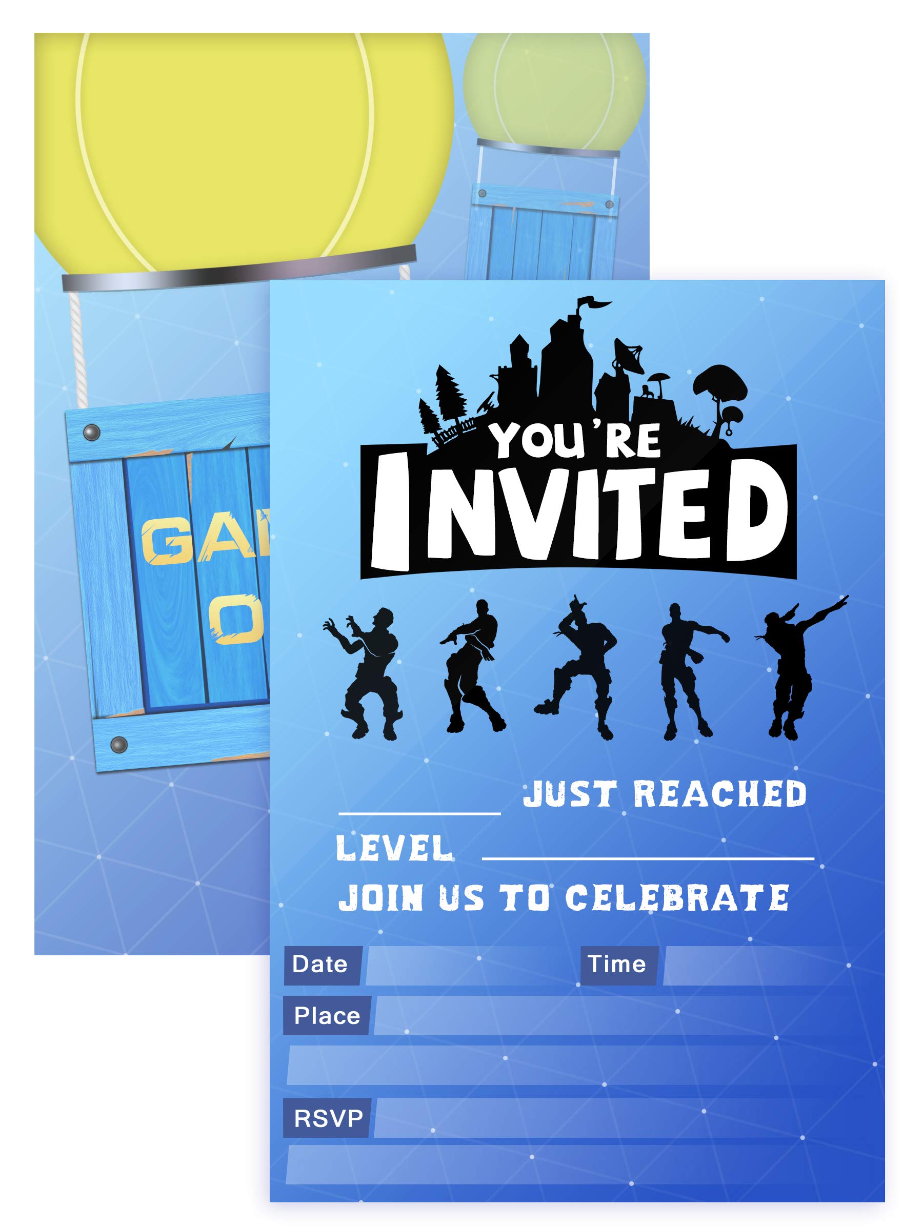 Yangmics Direct 30 Pack Gaming Party Invitations with Envelops - Video Game Invitations for Kids Boys - Video Game Party Supplies