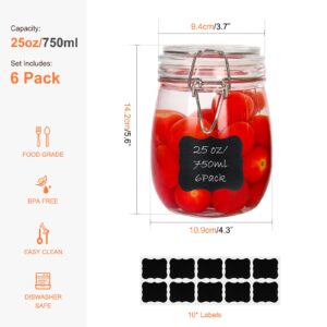 25 oz 6 Pack Clear Glass Jars With Airtight Lids and Leak Proof Rubber Gasket, 750ml Wide Mouth Storage Containers Preserving Jars, Mason Jars With Hinged Lids For Kitchen Storage Canisters