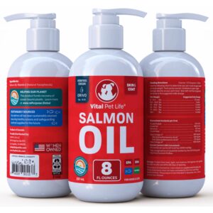 Salmon Oil for Dogs & Cats - Healthy Skin & Coat, Fish Oil, Omega 3 EPA DHA, Liquid Food Supplement for Pets, All Natural, Supports Joint & Bone Health, Natural Allergy & Inflammation Defense, 8 oz