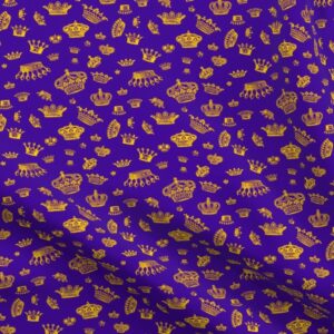 Spoonflower Fabric - Royal Crowns Golden Yellow Purple Gold Mardi Gras Royalty King Printed on Petal Signature Cotton Fabric by The Yard - Sewing Quilting Apparel Crafts Decor