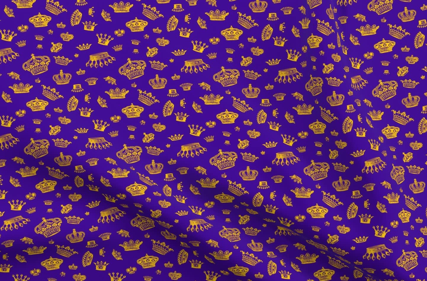 Spoonflower Fabric - Royal Crowns Golden Yellow Purple Gold Mardi Gras Royalty King Printed on Petal Signature Cotton Fabric by The Yard - Sewing Quilting Apparel Crafts Decor