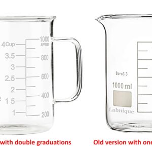 Labnique Glass Beaker with Handle, Beaker Mug with Pouring Spout, Double Graduated, 1000ml (33.8 oz / 4.2 cups)