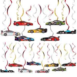 racing car party foil swirls streamers photo booth props kit - 30 pcs room hanging decorations happy birthday childrens kids favors party supplies - no diy required