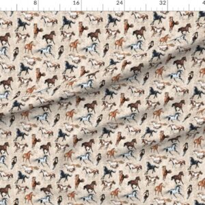 Spoonflower Fabric - Paint Horses Tan Brown Animals Horse Printed on Petal Signature Cotton Fabric by The Yard - Sewing Quilting Apparel Crafts Decor