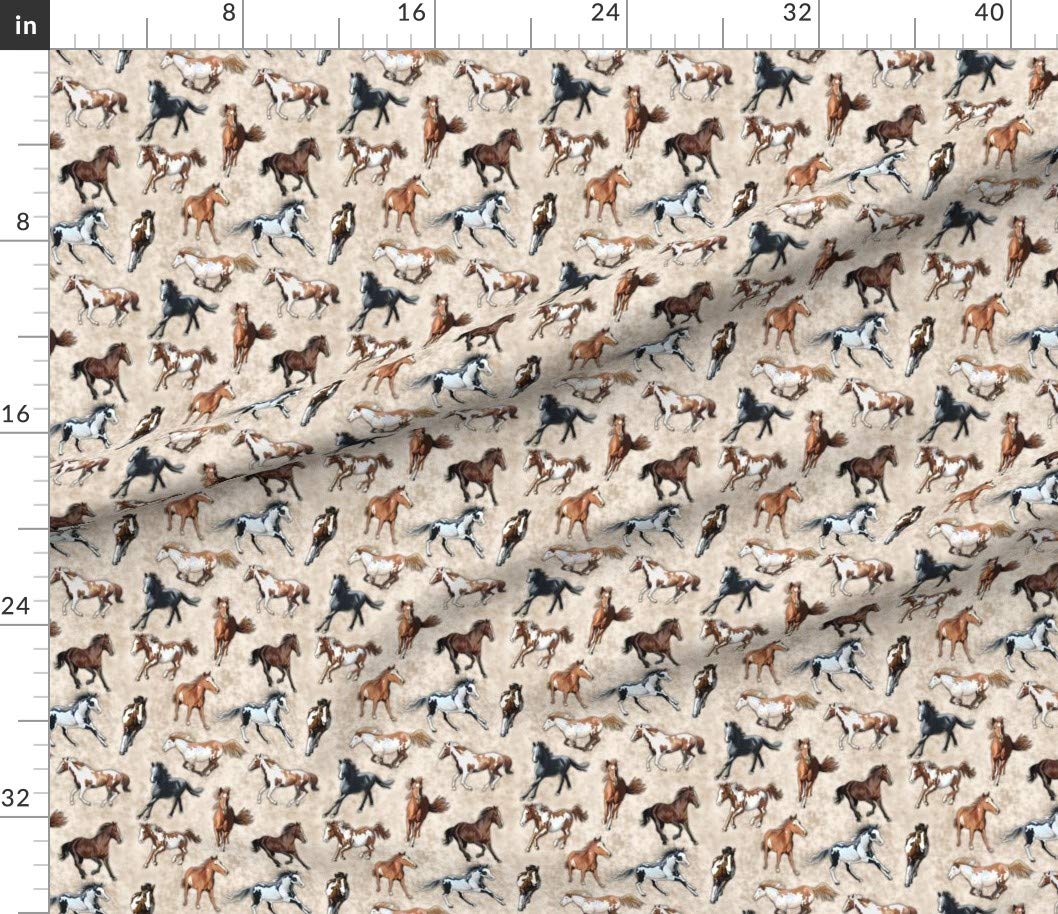 Spoonflower Fabric - Paint Horses Tan Brown Animals Horse Printed on Petal Signature Cotton Fabric by The Yard - Sewing Quilting Apparel Crafts Decor