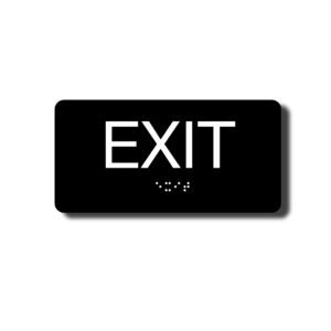 nap tags - ada compliant exit sign with braille (6" x 3" black sign), indoor, easy installation, made in the usa