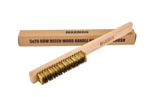 maxman brass brush, soft brass bristle wire brush for cleaning metal rust, welds, home and kitchen, wire scratch brushes with 10" beechwood handle