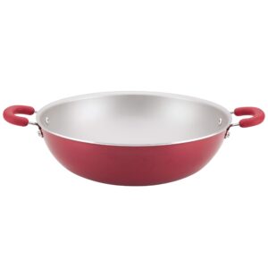 rachael ray create delicious nonstick wok/stir fry pan/wok pan - 14.25 inch, red shimmer