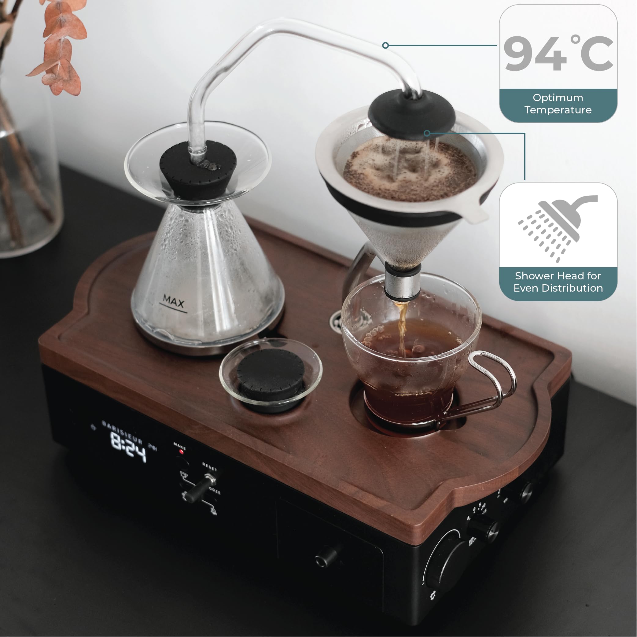 Barisieur Coffee Alarm Clock Coffee Maker- 2 ounces, Black Walnut