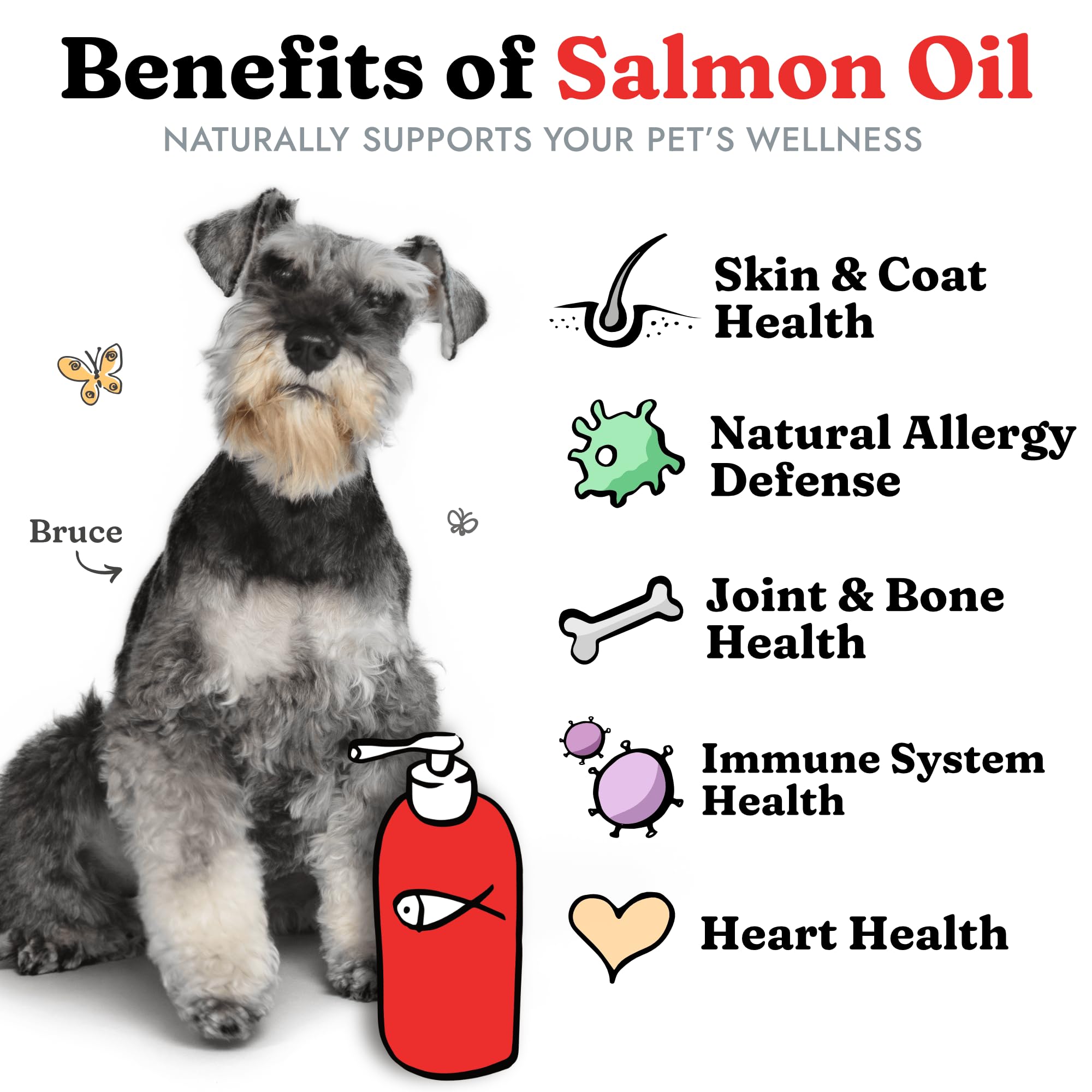 Salmon Oil for Dogs & Cats - Healthy Skin & Coat, Fish Oil, Omega 3 EPA DHA, Liquid Food Supplement for Pets, All Natural, Supports Joint & Bone Health, Natural Allergy & Inflammation Defense, 8 oz