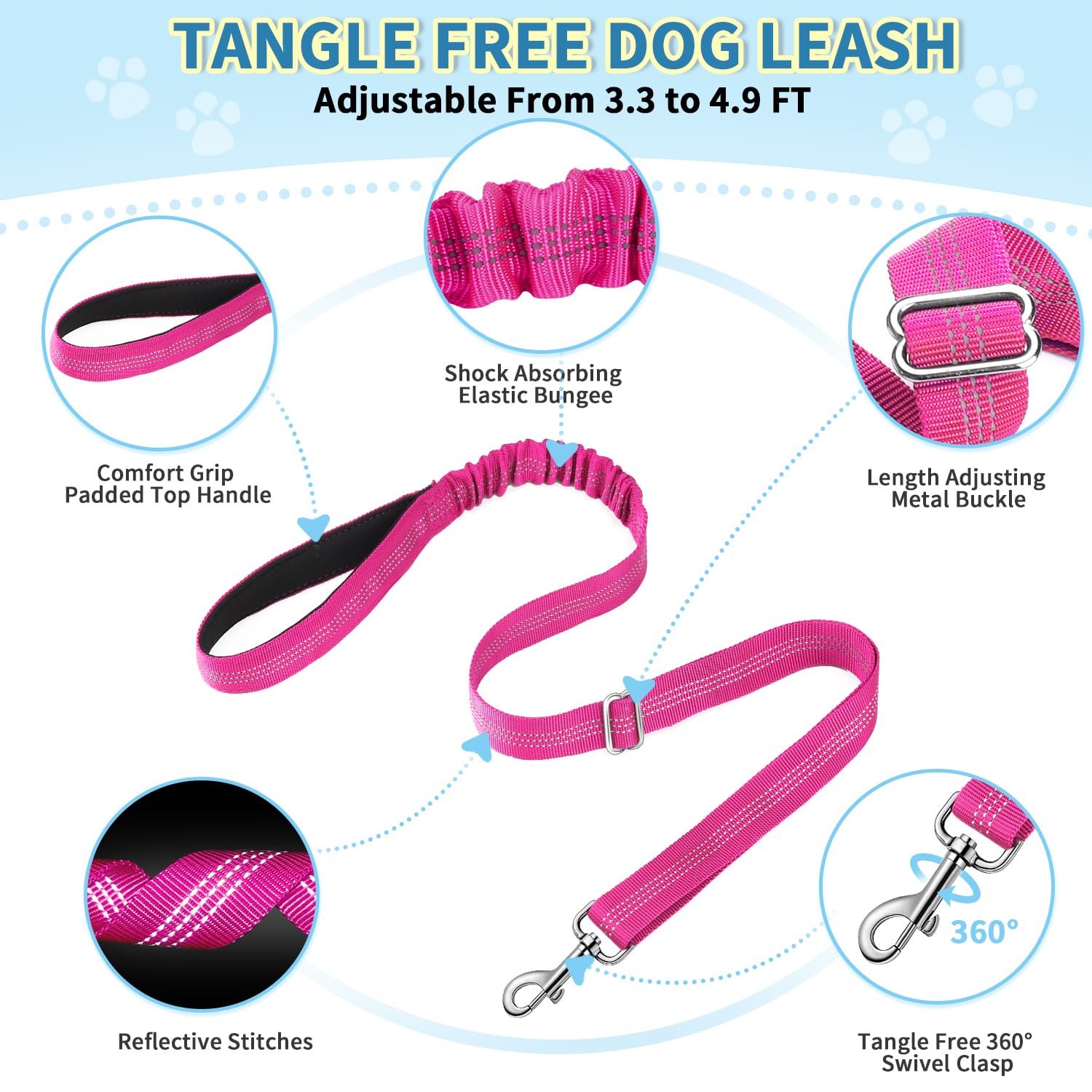 SlowTon No Pull Small Dog Harness and Leash Set, Puppy Soft Vest Harness Neck & Chest Adjustable, Reflective Lightweight Harness & Anti-Twist Pet Lead Combo for Small Medium Dogs (Fuchsia, XXS)