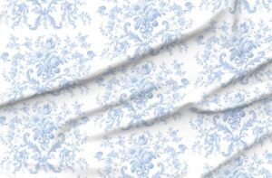 spoonflower fabric - grandmillennial cottagecore french countryside blue and white floral printed on petal signature cotton fabric by the yard - sewing quilting apparel crafts decor