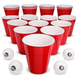 gopong giant yard pong drinking game for adults – indoor/outdoor lawn, beach, and tailgating beer pong party game – 24 heavy duty giant cups with 4 balls