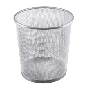 ybm home wire steel mesh trash can - 4.75-gallon waste basket for under desk, office, home, bathroom, laundry room - square open top metal wastebasket trashcan, silver