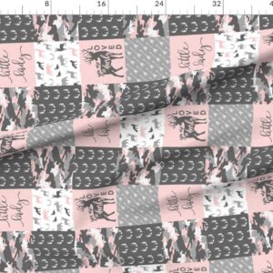 Spoonflower Fabric - You Loved Little Lady Pink Grey Camo Woodland Patchwork Girl Printed on Petal Signature Cotton Fabric by The Yard - Sewing Quilting Apparel Crafts Decor