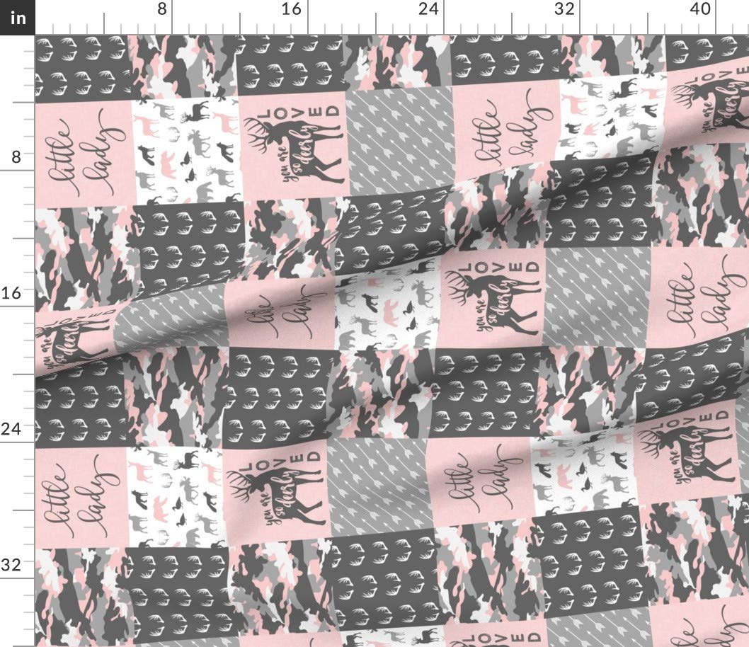 Spoonflower Fabric - You Loved Little Lady Pink Grey Camo Woodland Patchwork Girl Printed on Petal Signature Cotton Fabric by The Yard - Sewing Quilting Apparel Crafts Decor