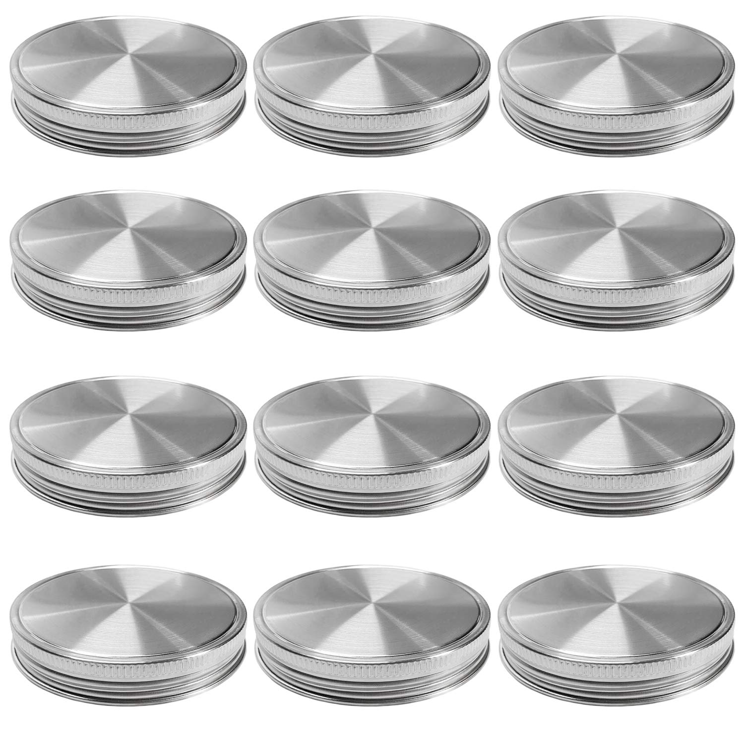 Stainless Steel Mason Jar Lids, Storage Caps with Silicone Seals for Wide Mouth Mason Canning Jars, Polished Surface, Reusable and Leak Proof, Pack of 12 (12-Pack Wide Mouth stainless steel)