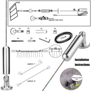 [5 Meters] Wall Mount Curtain Wire Rod Set with (20 Hanging Clips) - Pinowu Stainless Steel Picture Hanging Wire Clothesline Wire Multi-purpose Set Hang Photo Notes, Art