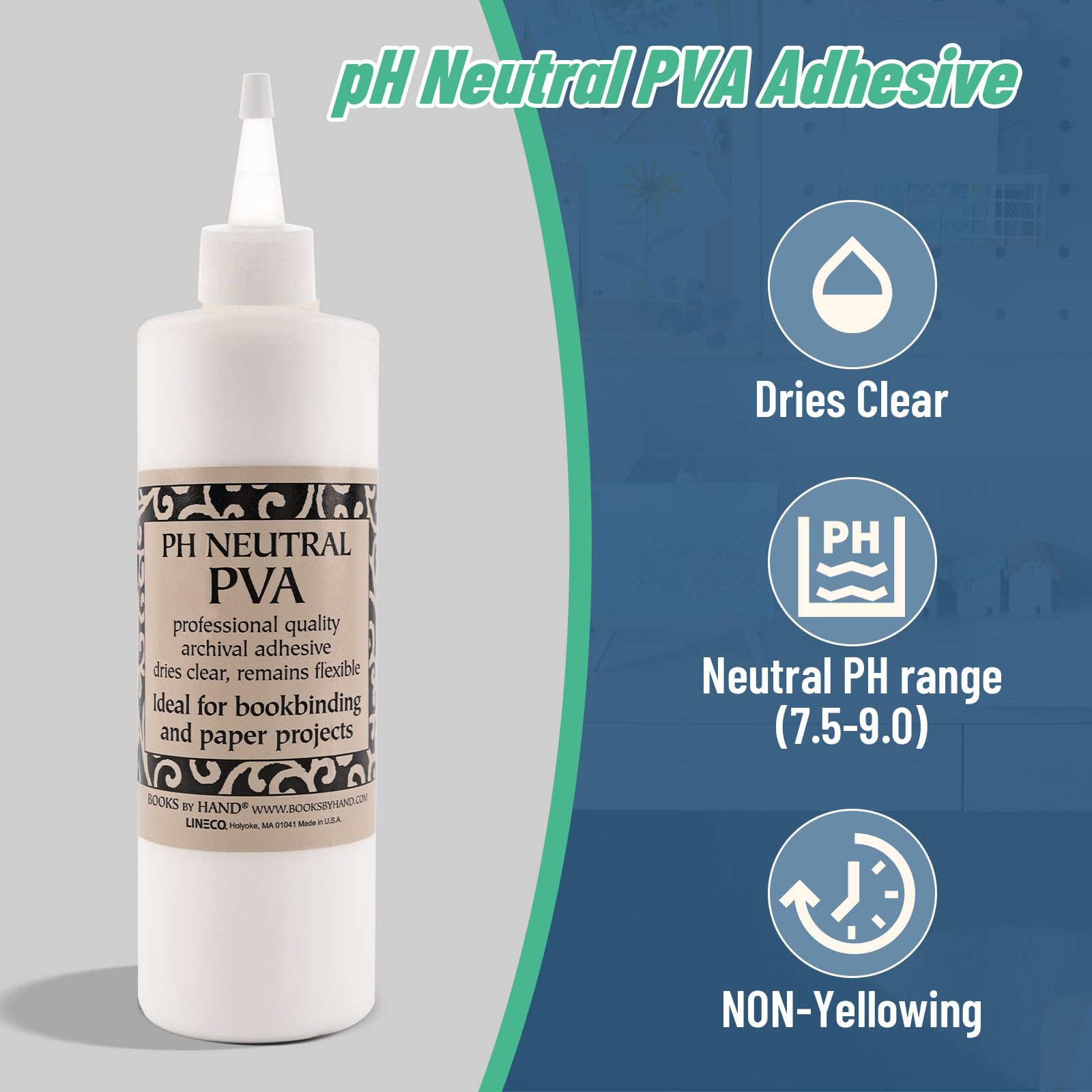 Books By Hand, PH Neutral PVA Adhesive, Archival Quality and Acid-Free, Dries Clear - 8 Ounce