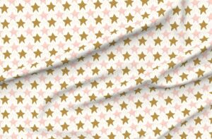 spoonflower fabric - stars pink gold star smile cute printed on petal signature cotton fabric by the yard - sewing quilting apparel crafts decor