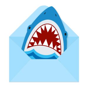 Yangmics Direct 25 Pack Shark Birthday Party Invitations with Envelopes-Double Sided -Shaped Fill-In Invitations-Shark party supplies