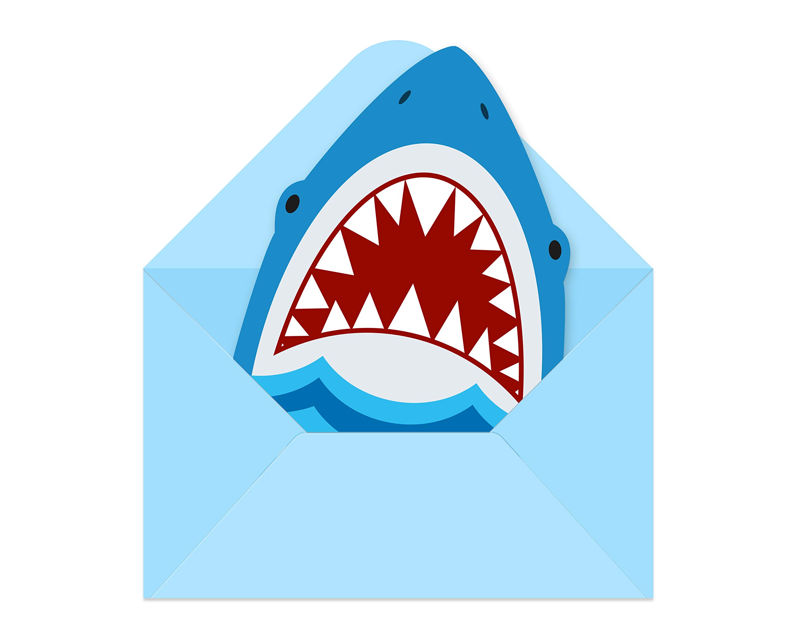 Yangmics Direct 25 Pack Shark Birthday Party Invitations with Envelopes-Double Sided -Shaped Fill-In Invitations-Shark party supplies