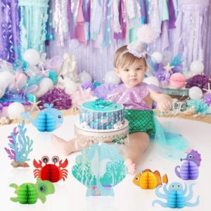 Distaratie 8 Pcs Under The Sea Party Decorations Sea Animal Honeycomb Centerpiece Mermaid Birthday Party Supplies for Beach Baby Shower Wedding Pool Party