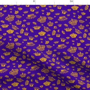 Spoonflower Fabric - Royal Crowns Golden Yellow Purple Gold Mardi Gras Royalty King Printed on Petal Signature Cotton Fabric by The Yard - Sewing Quilting Apparel Crafts Decor