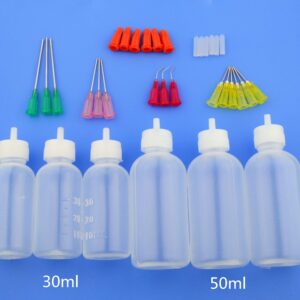 6Pcs Injection Squeeze Bottle with 15Pcs Dispensing Needles and 12Pcs Cap (30ml+50ml)