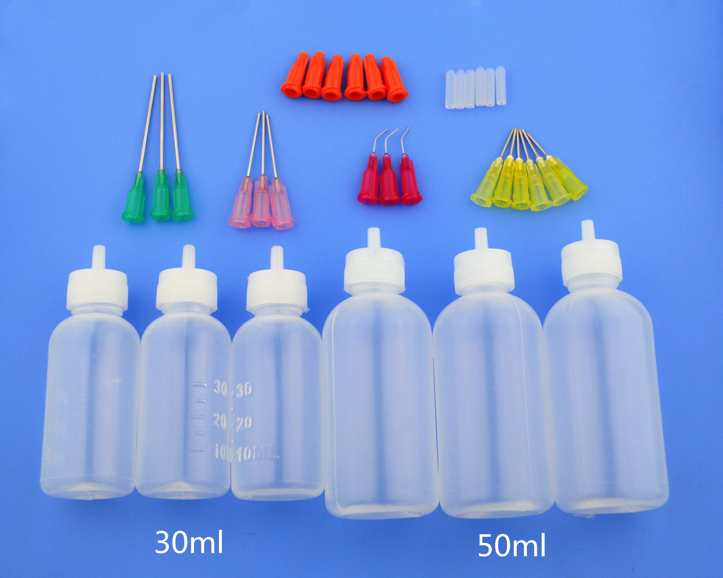 6Pcs Injection Squeeze Bottle with 15Pcs Dispensing Needles and 12Pcs Cap (30ml+50ml)