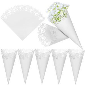 GWHOLE 100 Pcs Heart Confetti Petal Cone for Wedding Party, White