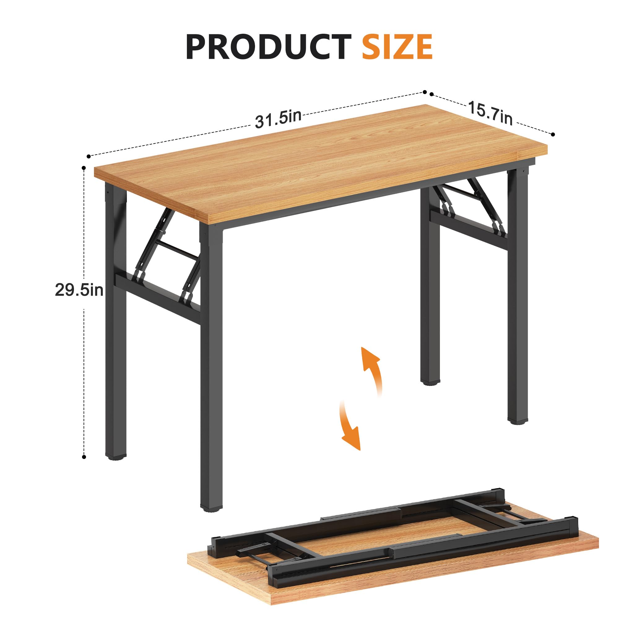 DlandHome Folding Desk Small Desk 31.5 inches Small Computer Desk for Home Office Folding Table Writing Table for Small Spaces No Assembly Required Teak & Black Frame