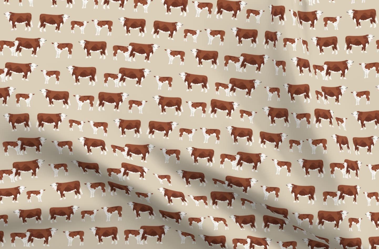 Spoonflower Fabric - Hereford Cattle Calf Farm Cow Cows Animals Sand Country Pet Portrait Printed on Petal Signature Cotton Fabric by The Yard - Sewing Quilting Apparel Crafts Decor