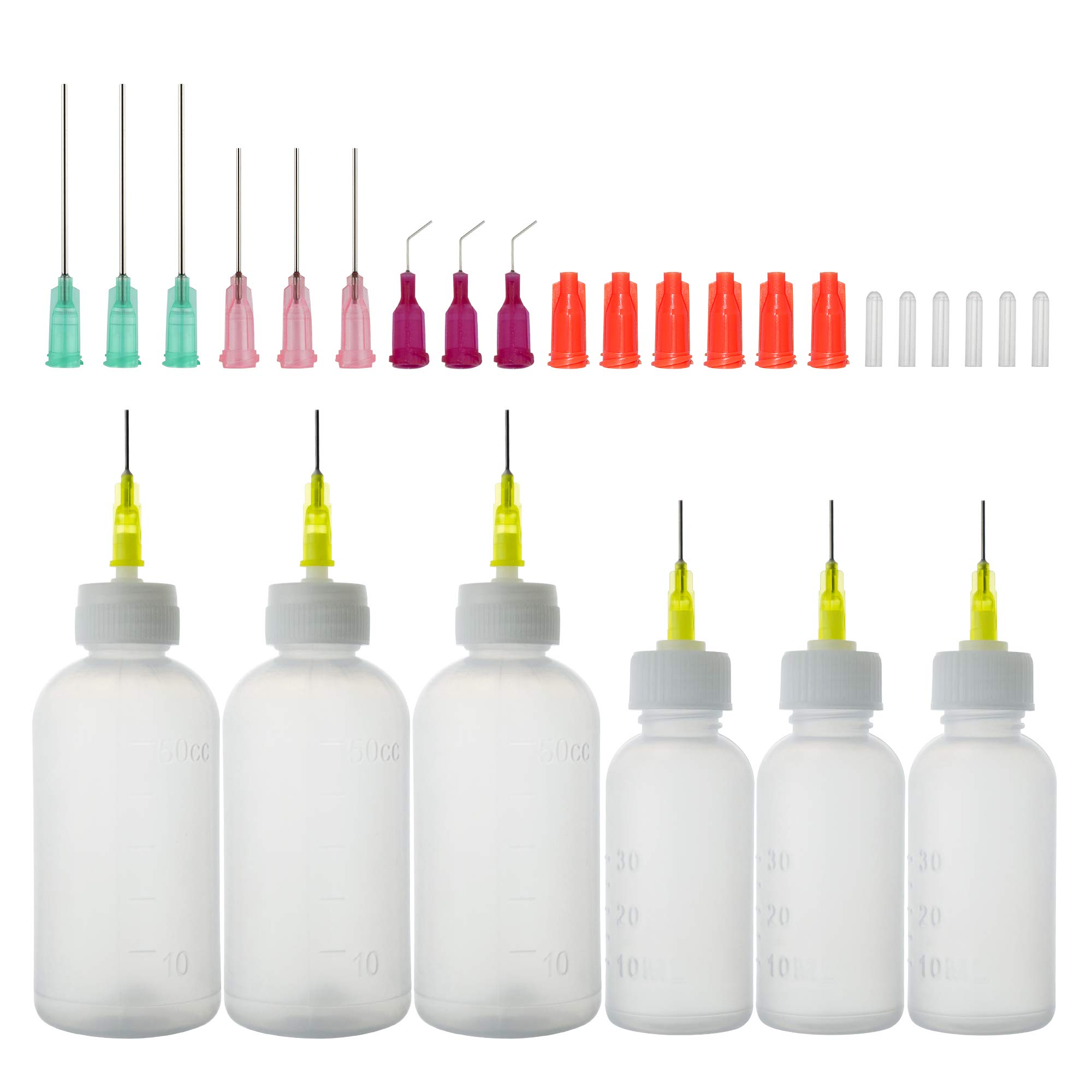 6Pcs Injection Squeeze Bottle with 15Pcs Dispensing Needles and 12Pcs Cap (30ml+50ml)