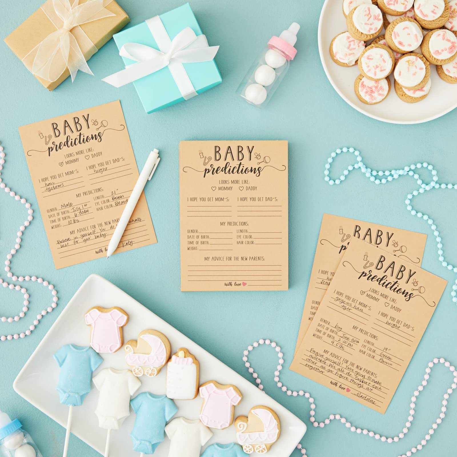 Sparkle and Bash 50 Sheets Baby Shower Prediction and Advice Cards for Gender Reveal Games, Party Activity (5x7 in)