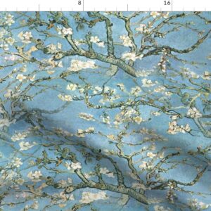 Spoonflower Fabric - Van Branches Almond Tree Blossom Blossoms Flowers Trees Blue Printed on Petal Signature Cotton Fabric by The Yard - Sewing Quilting Apparel Crafts Decor