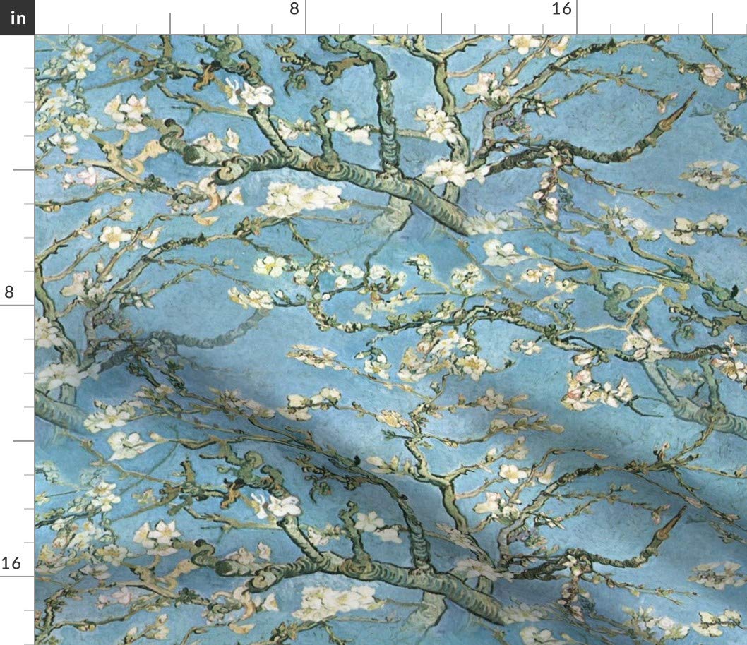 Spoonflower Fabric - Van Branches Almond Tree Blossom Blossoms Flowers Trees Blue Printed on Petal Signature Cotton Fabric by The Yard - Sewing Quilting Apparel Crafts Decor