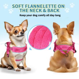 SlowTon No Pull Small Dog Harness and Leash Set, Puppy Soft Vest Harness Neck & Chest Adjustable, Reflective Lightweight Harness & Anti-Twist Pet Lead Combo for Small Medium Dogs (Fuchsia, XXS)