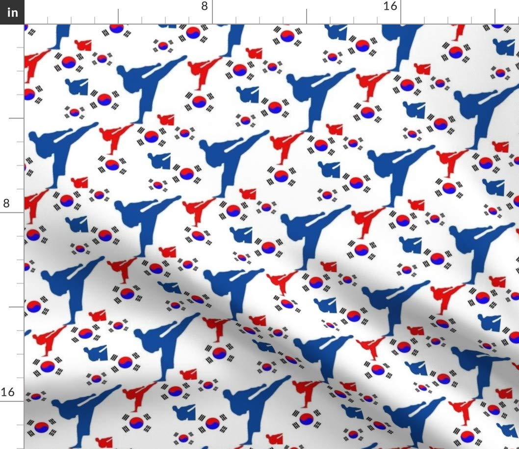 Spoonflower Fabric - Martial Arts Karate Red White Blue Printed on Petal Signature Cotton Fabric by The Yard - Sewing Quilting Apparel Crafts Decor